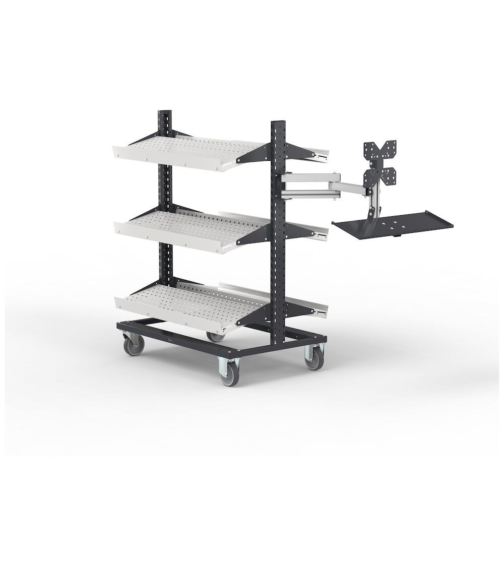 Carrello picking con braccio estensibile porta monitor e tastiera ...